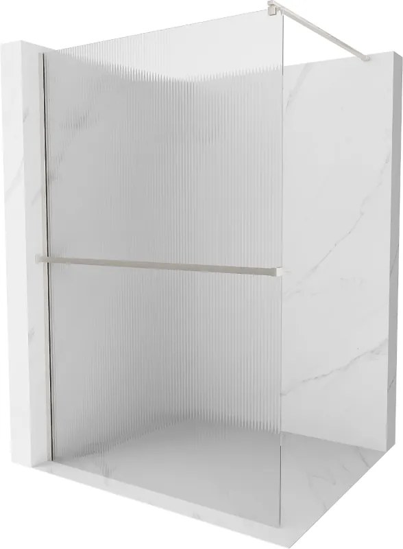 Mexen Kioto+, sprchová zástěna Walk-In s poličkou a věšákem 100 x 200 cm, 8mm sklo s žebrovým vzorem, broušená ocel profil, 800-100-121-97-09