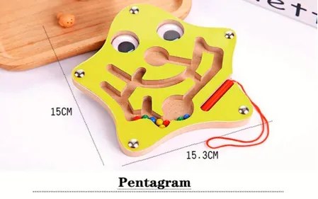 Montessori dřevěné hračky - magnetické bludiště Varianta: Magnetické bludiště - pentagram