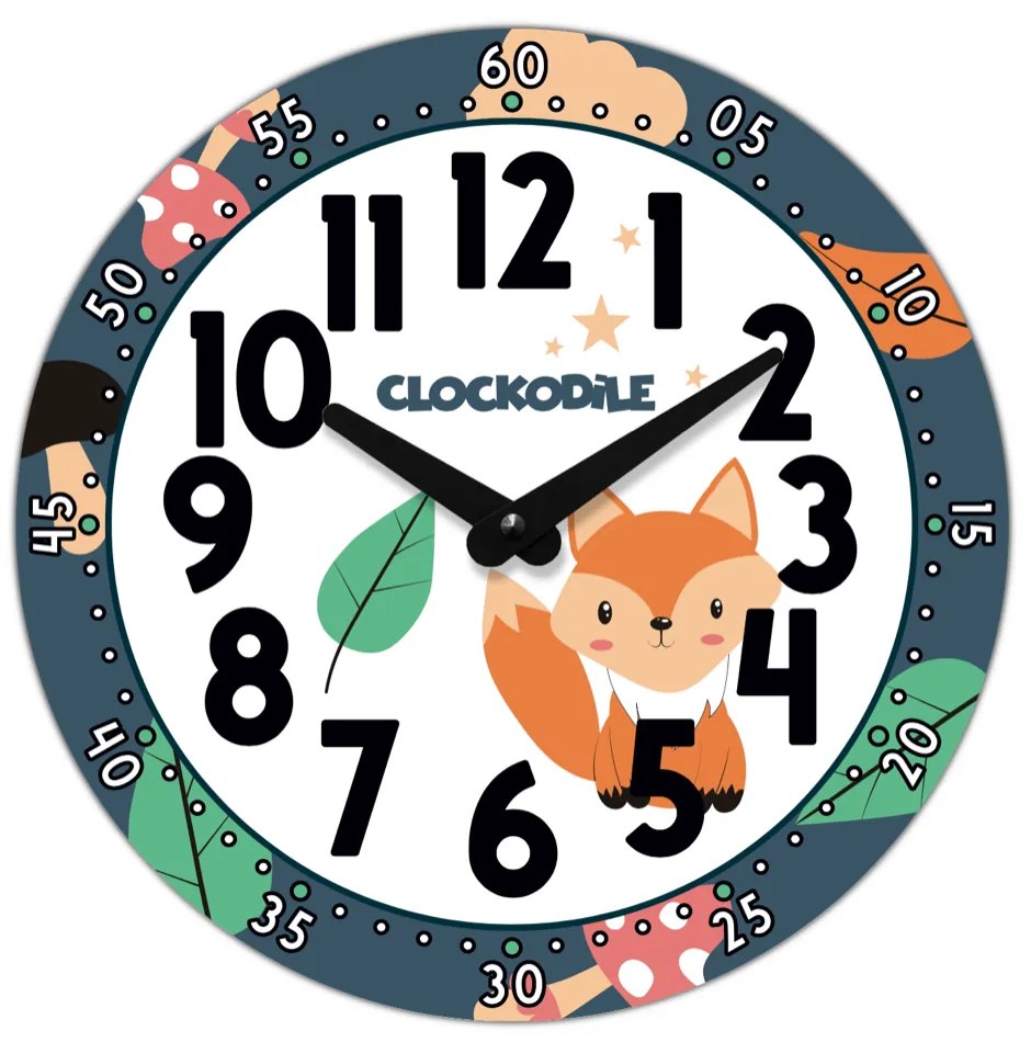 CLOCKODILE Dětské nástěnné hodiny modré s liškou ⌀25cm