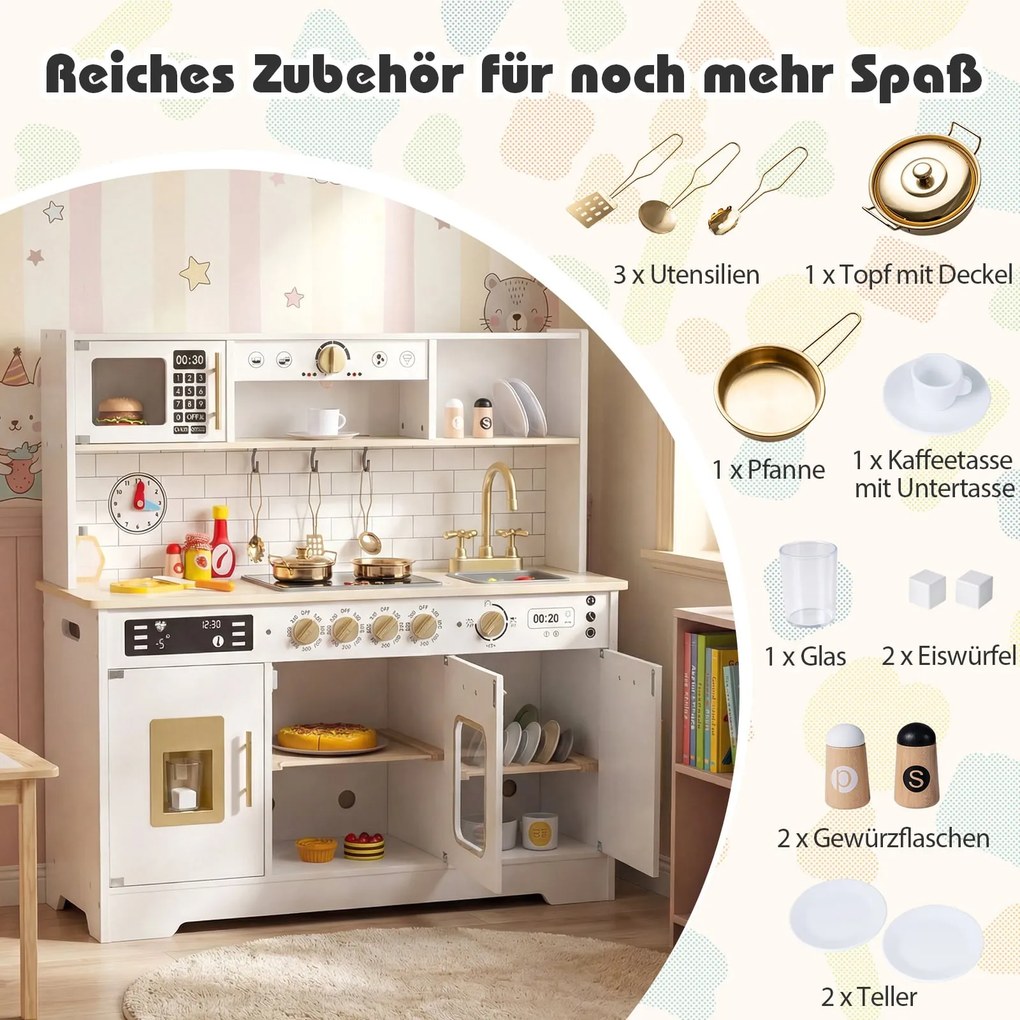 Costway Dětská kuchyňka se světlem a zvukem dřevěná kuchyňka na hraní