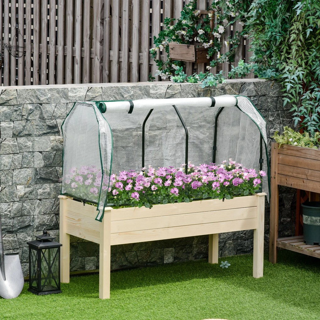 Vyvýšený záhonový rám Outsunny 121x55x117 cm z jedlového dřeva s ochrannou fólií a drenážními otvory, voděodolný, pro zahradu a balkon v přírodní bar…