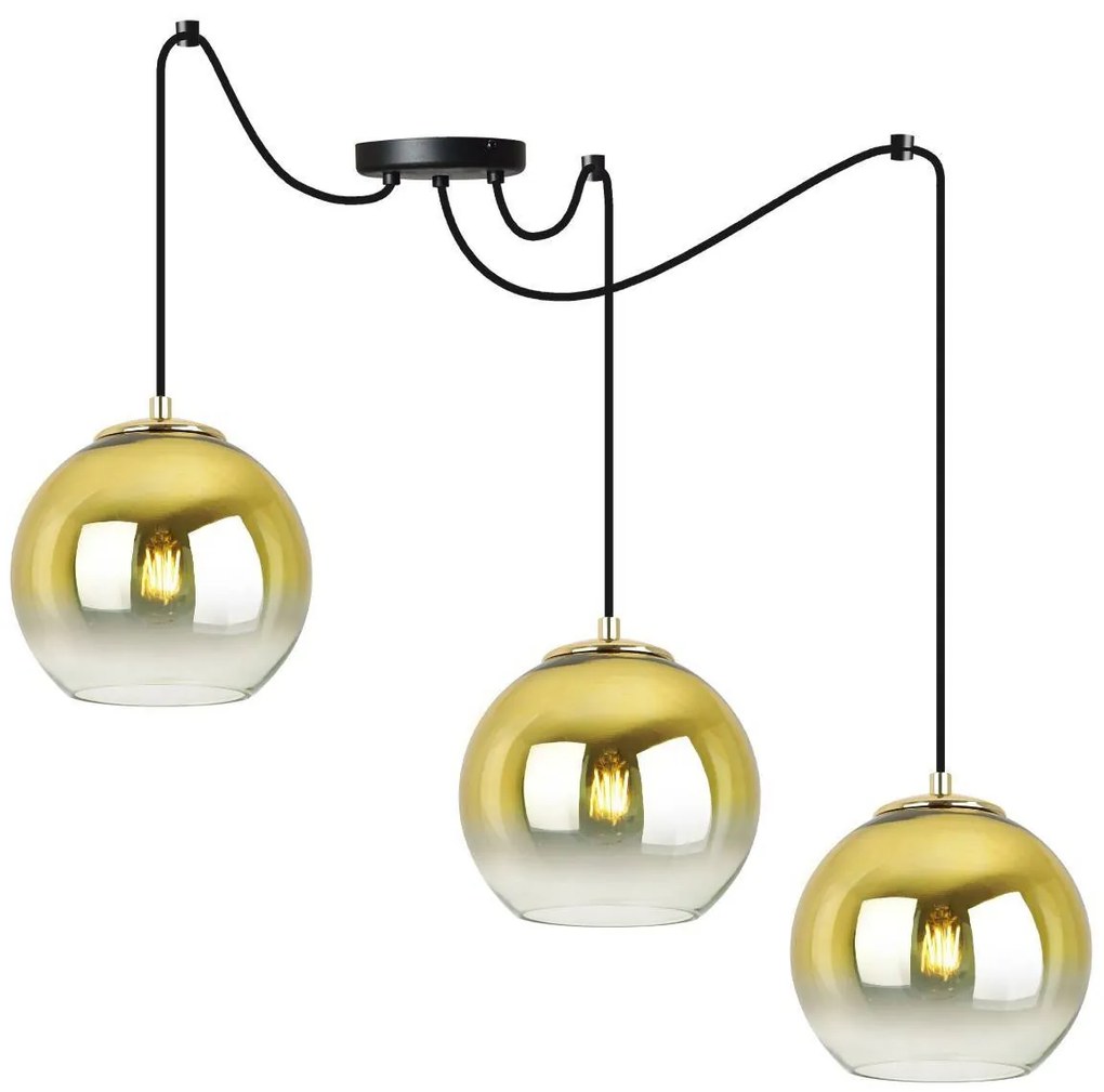 Závěsné svítidlo Bergen Gold Spider, 3x zlaté/transparentní skleněné stínítko (fi 15cm)