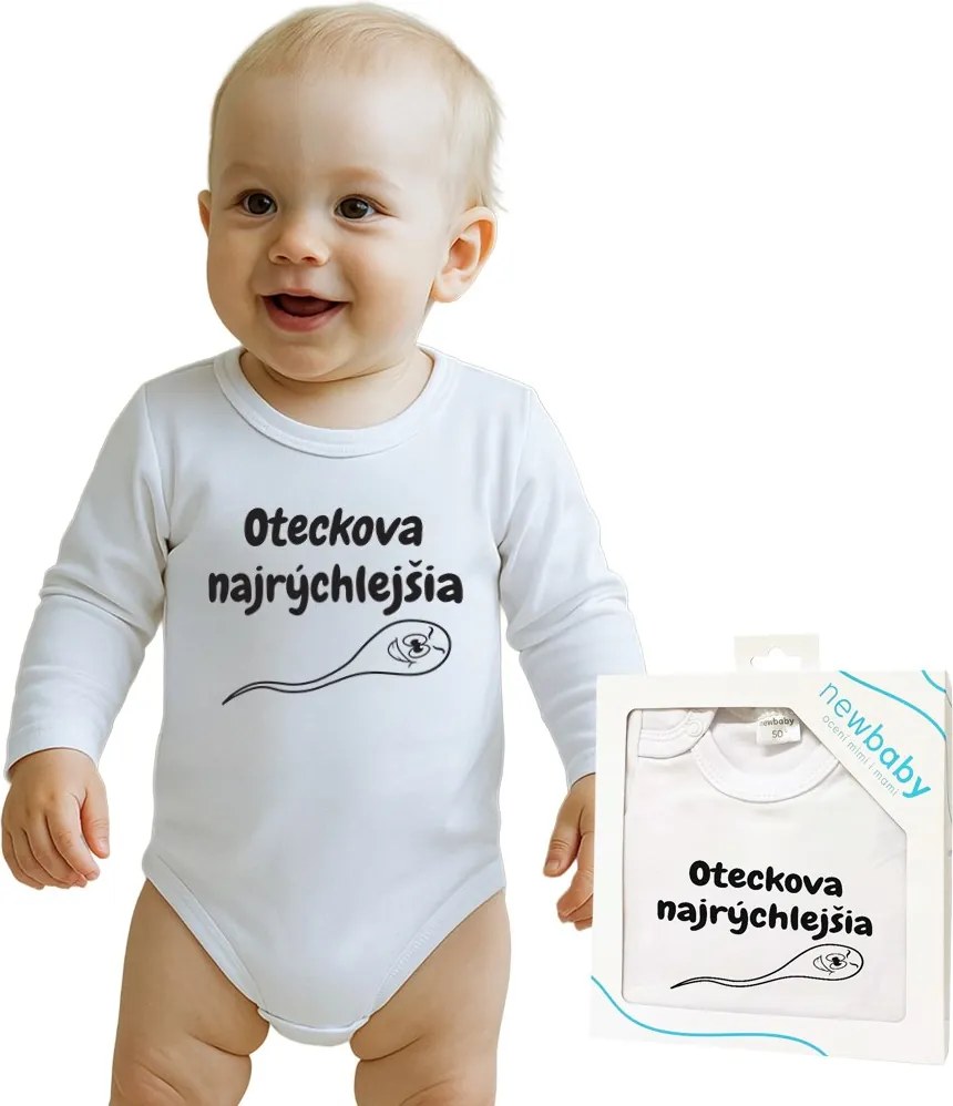 Body s potiskem New Baby Oteckova najrýchlejšia - darčekové balenie, vel. 86 (12-18m)