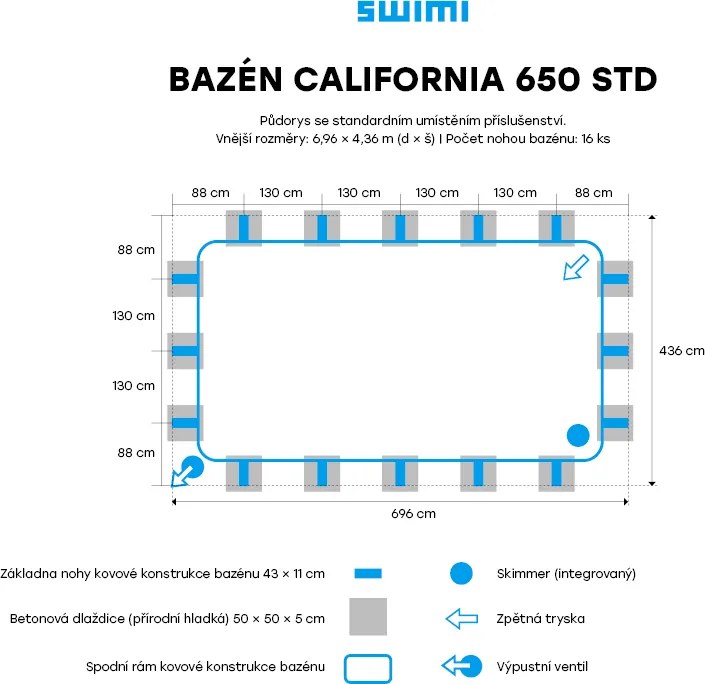 Technypools Bazén CALIFORNIA 650 STD 6,93 x 4,36 x 1,25 m (9782P) Barva: zelená