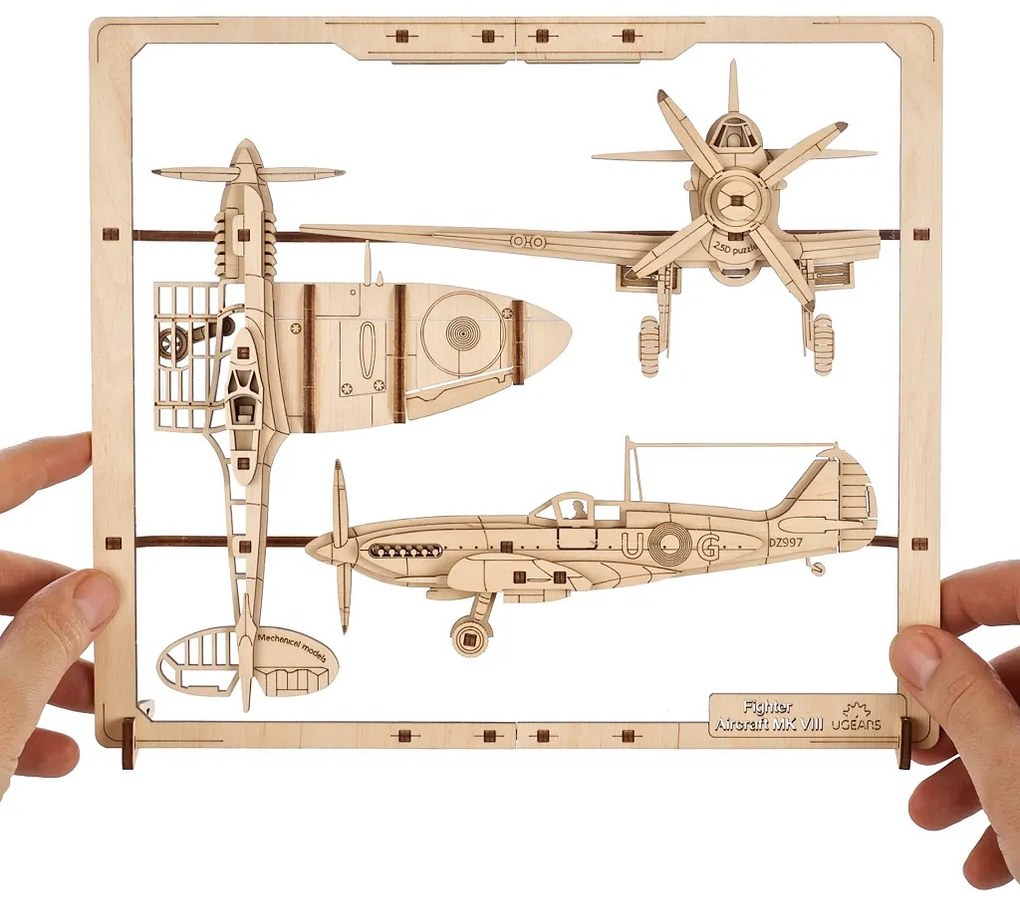 Ugears 2,5D dřevěné mechanické puzzle Stíhací letadlo