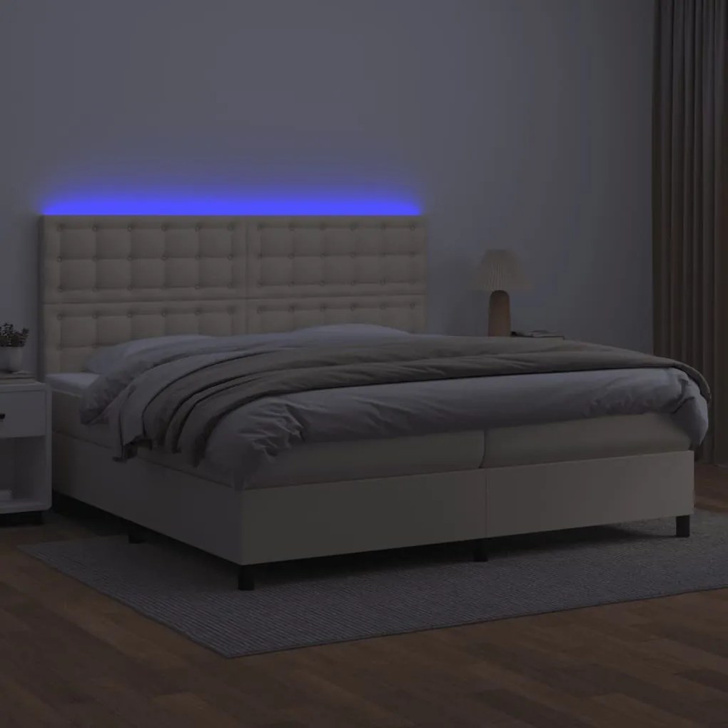 Box spring postel s matrací a LED krémová 200x200 cm umělá kůže 3135965