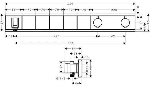 Hansgrohe Termostat pod omítku pro 5 spotřebičů 15358000