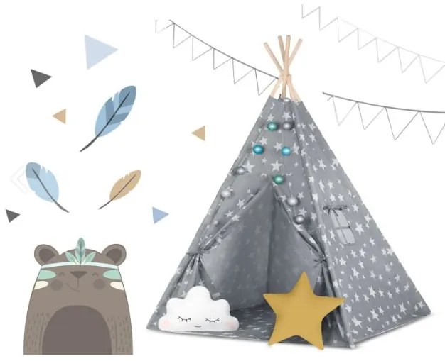 Bestent Dětský stan TeePee s polštářky Grey Sky