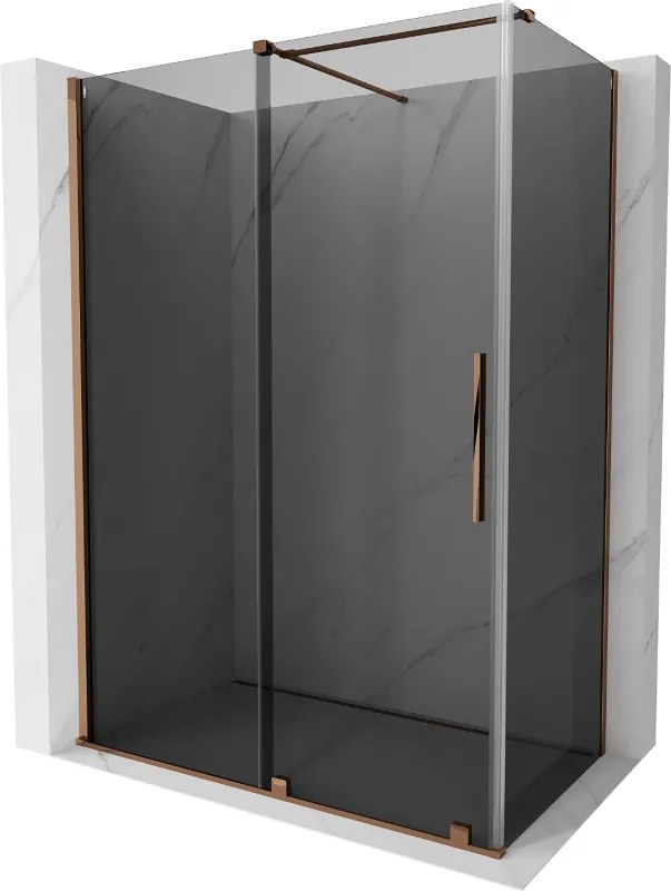Mexen Velar, sprchový kout s posuvnými dveřmi 160 x 90 cm, 8mm šedé sklo, růžové zlato, 871-160-090-41-60