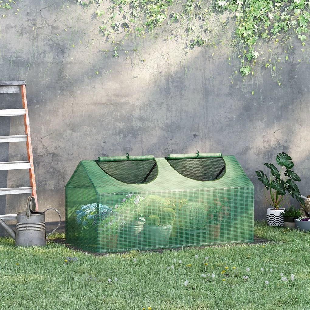 Fóliový skleník Outsunny s oknem, PE skleník pro rajčata a rostliny, chladicí rám 120x60x60 cm, zelený | Aosom.de