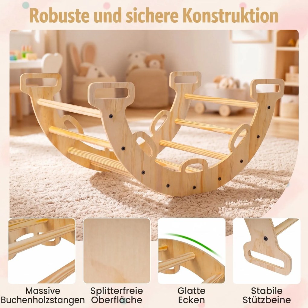 Costway Lezecký oblouk dřevěný Montessori lezecký rocker s měkkým polštářem