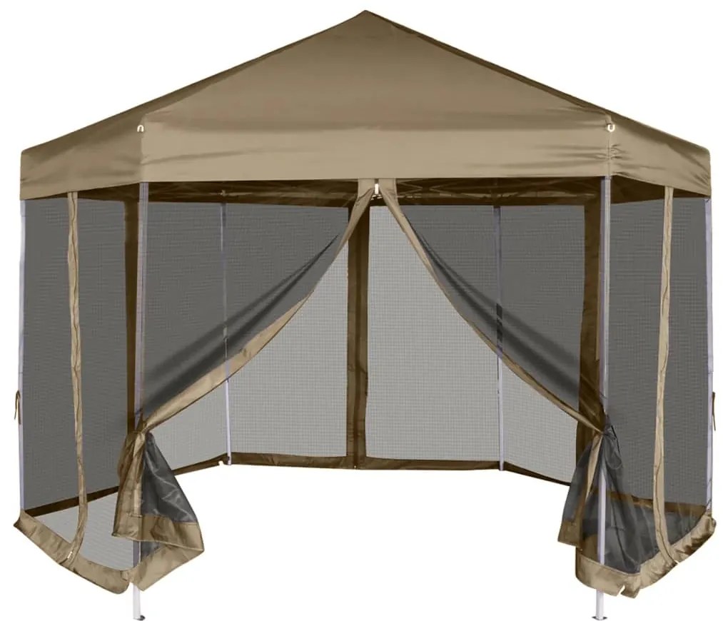 Šestihranný pop-up stan s bočnicemi 3,6 x 3,1 m taupe 220 g/m² - Default Title