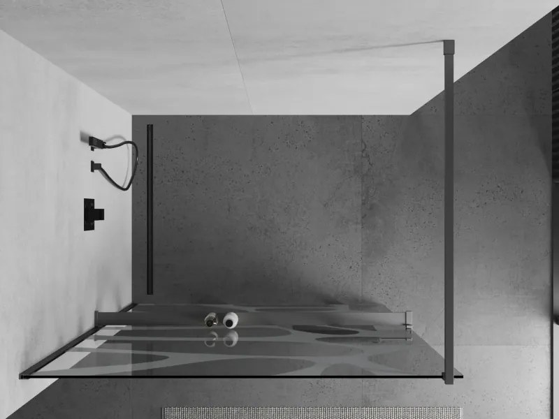 Mexen Kioto+, sprchová zástěna Walk-In s poličkou a věšákem 100 x 200 cm, 8mm čiré sklo bílý vzor, ​​grafitový profil, 800-100-121-95-97