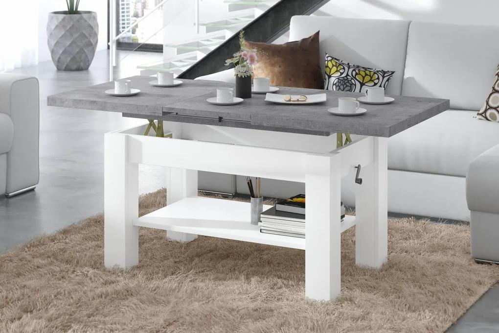 ASTORIA beton / bílá, rozkládací, zvedací konferenční stůl, stolek