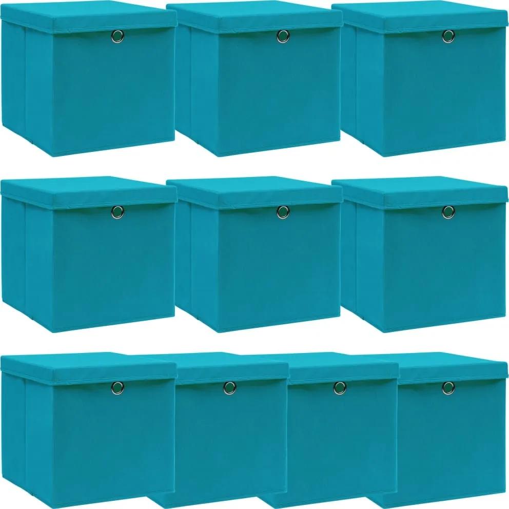vidaXL Úložné boxy s víky 10 ks bledě modré 32 x 32 x 32 cm textil [288352] Barva: tmavě červená bez vík