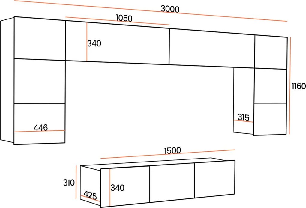 GAB Obývací stěna LORONA 2, Bílá 300 cm