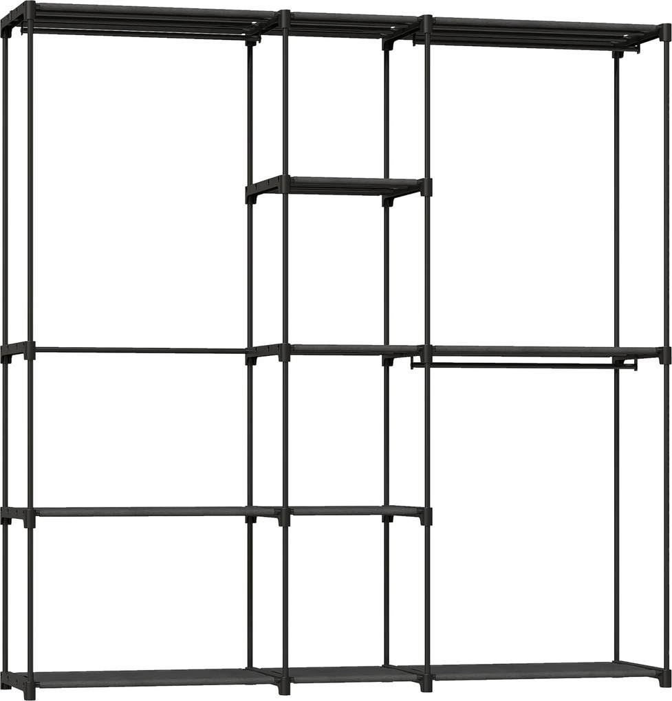 HOMCOM Otevřená skříň, 4patrový věšák se 2 zavěšenými přihrádkami do obývacího pokoje, 182 x 43 x 185 cm, Černá