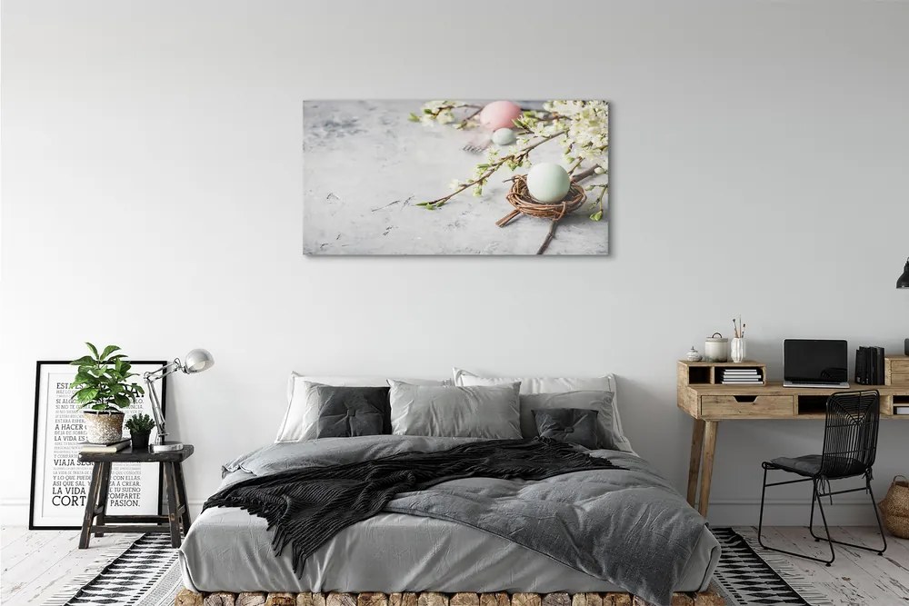 akrylový obraz květiny vejce 125x50 cm