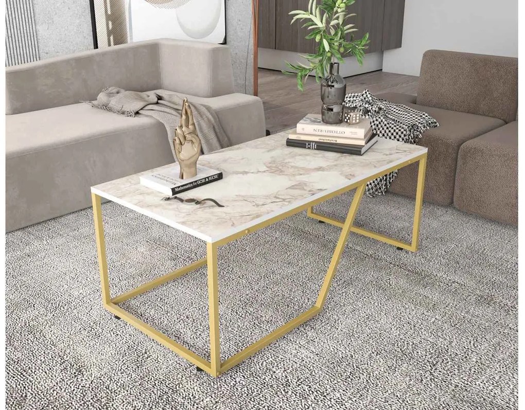 Designový konferenční stolek Waiola 120 cm bílý mramor / zlatý