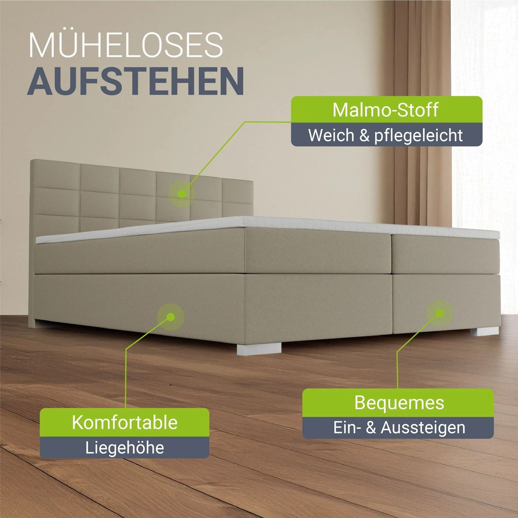 Juskys Postel boxspring Seattle s látkovým potahem Malmo Barva: světle šedá
