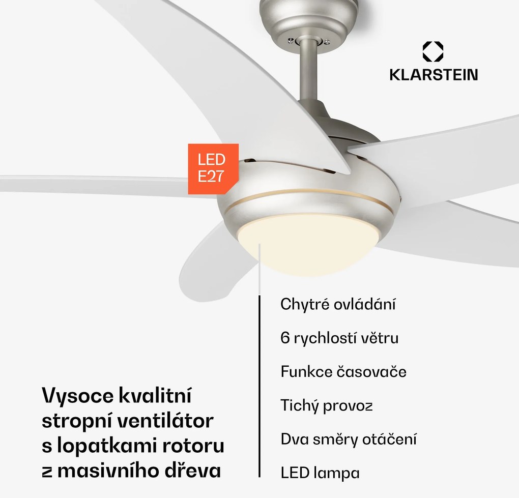 Klarstein Bolero 2 v 1 Smart, stropní ventilátor, Ø 132 cm, světlo 55 W, dálkové ovládání, ovládání přes aplikaci, dvousměrný provoz