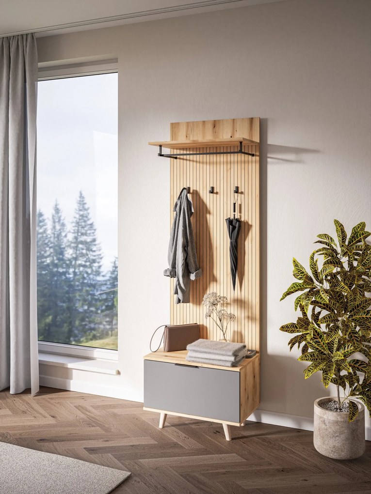 Předsíňová stěna Nordic 65 cm dub Evoke/grafit