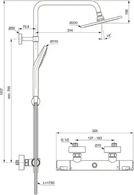 Ideal Standard CeraTherm - Sprchový set T50 s termostatem | 20 cm | 3