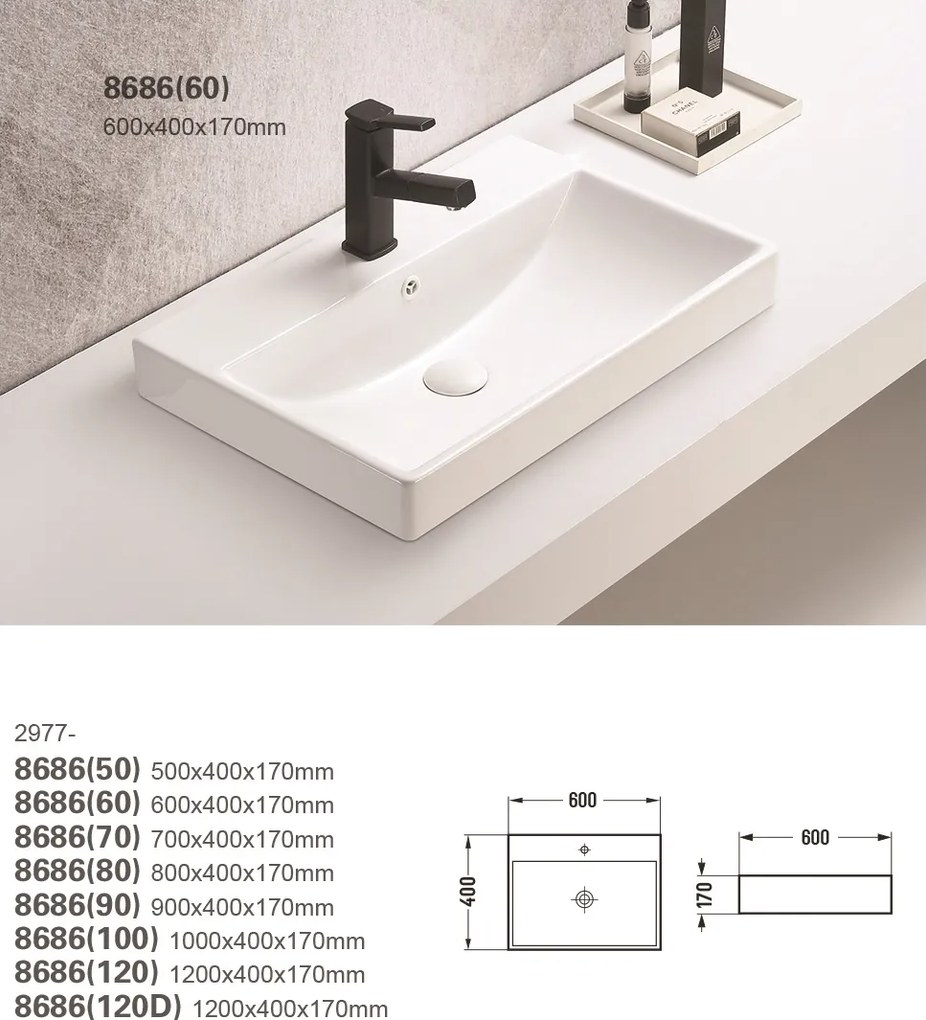 Comad Nábytkové keramické umyvadlo UN-RITA-GW-60, 60x40 cm, bílá lesklá