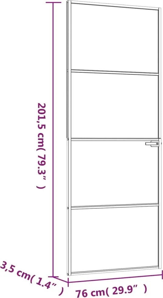 vidaXL Interiérové dveře úzké zlaté 76x201,5 cm tvrzené sklo a hliník [153666] Barva: Bílá a průhledná