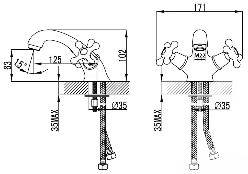Aqualine VICTORIA stojánková umyvadlová baterie, chrom VC02