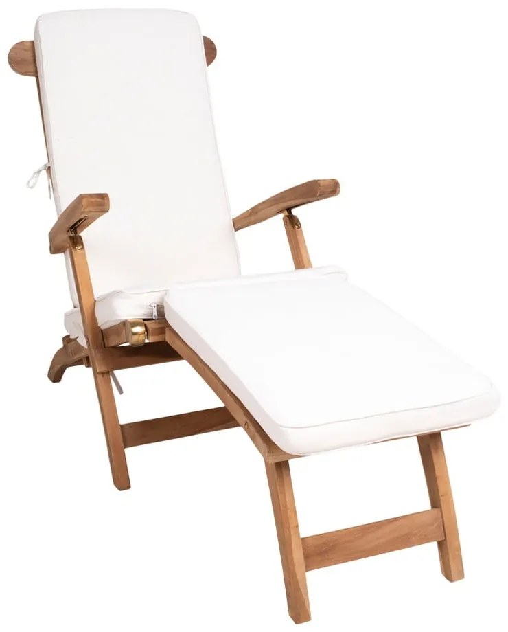 Venkovní lehátko z teakového dřeva s bílým bavlněným sedákem House Nordic Arrecife