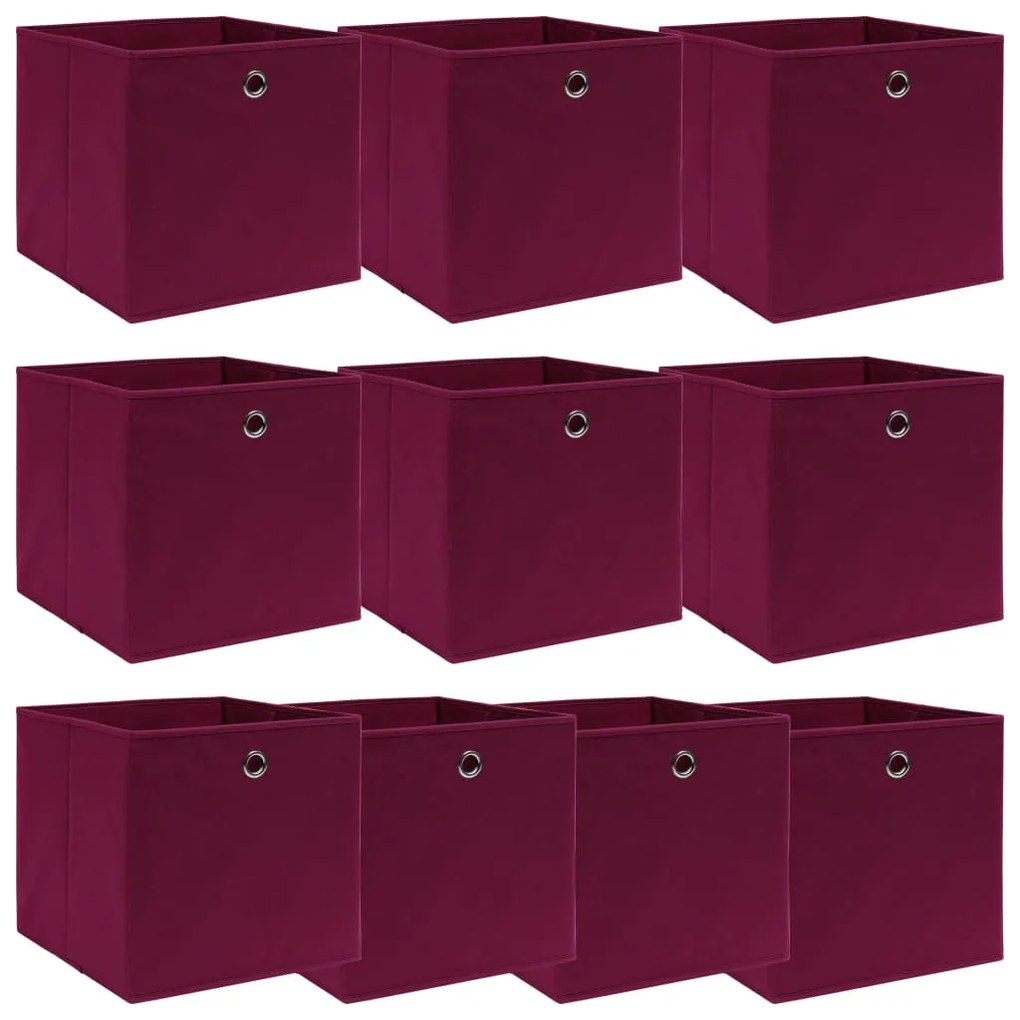 Úložné boxy 10 ks tmavě červené 32 x 32 x 32 cm textil - Default Title