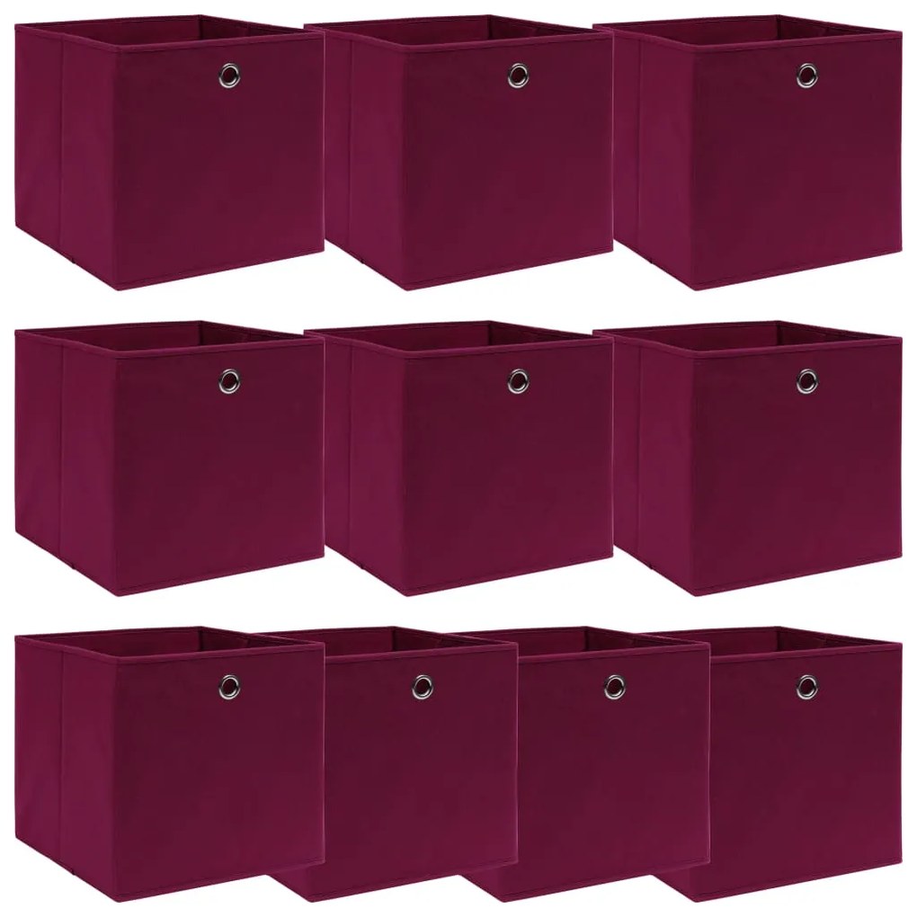 Úložné boxy 10 ks tmavě červené 32 x 32 x 32 cm textil
