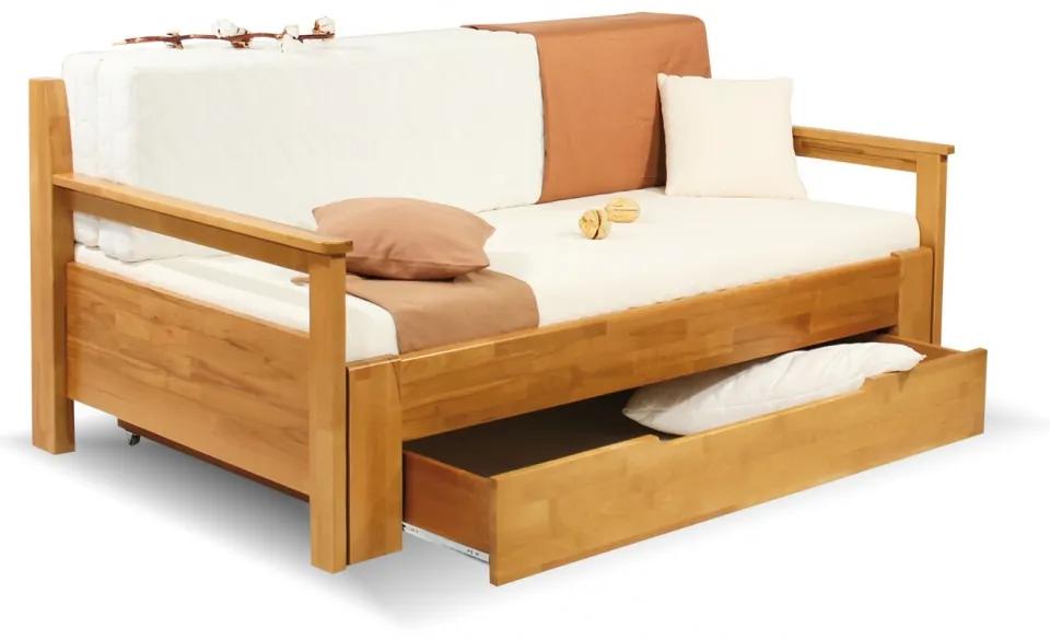 Dřevěná rozkládací postel s úložným prostorem DUO LADA VYKONA