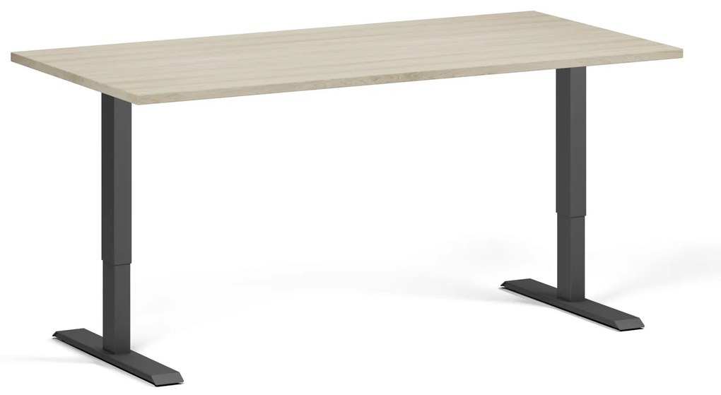 Výškově nastavitelný stůl, 160x80 cm, 2 motory, černá podnož, dub přírodní