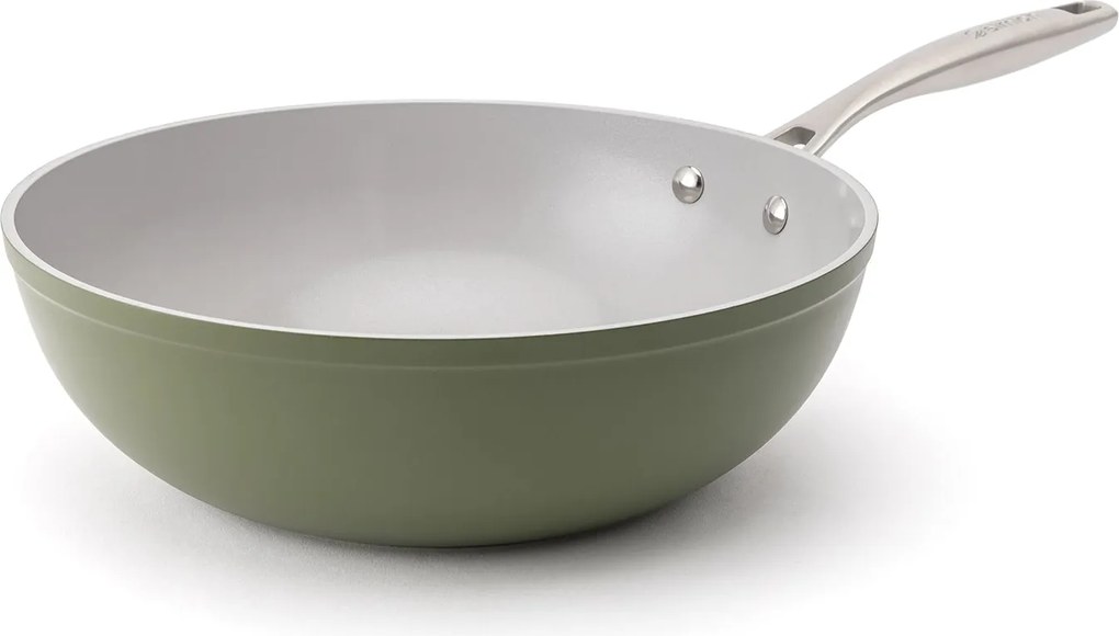 Elmich Nepřilnavá keramická pánev wok Zen Ø 28 cm - olivově zelená