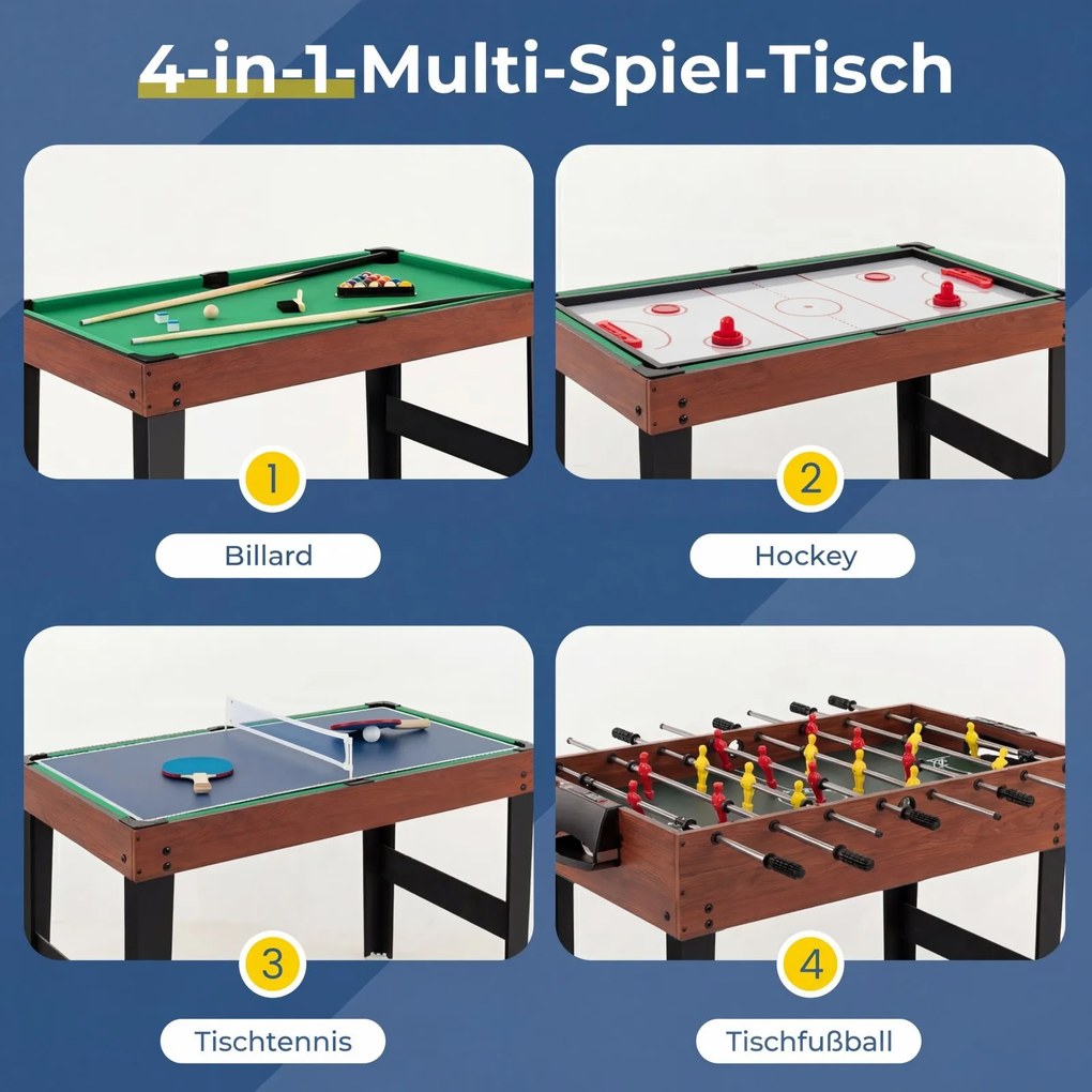 Costway 4 v 1 Multiherní stůl se stolním fotbalem a kulečníkem a vzdušným
