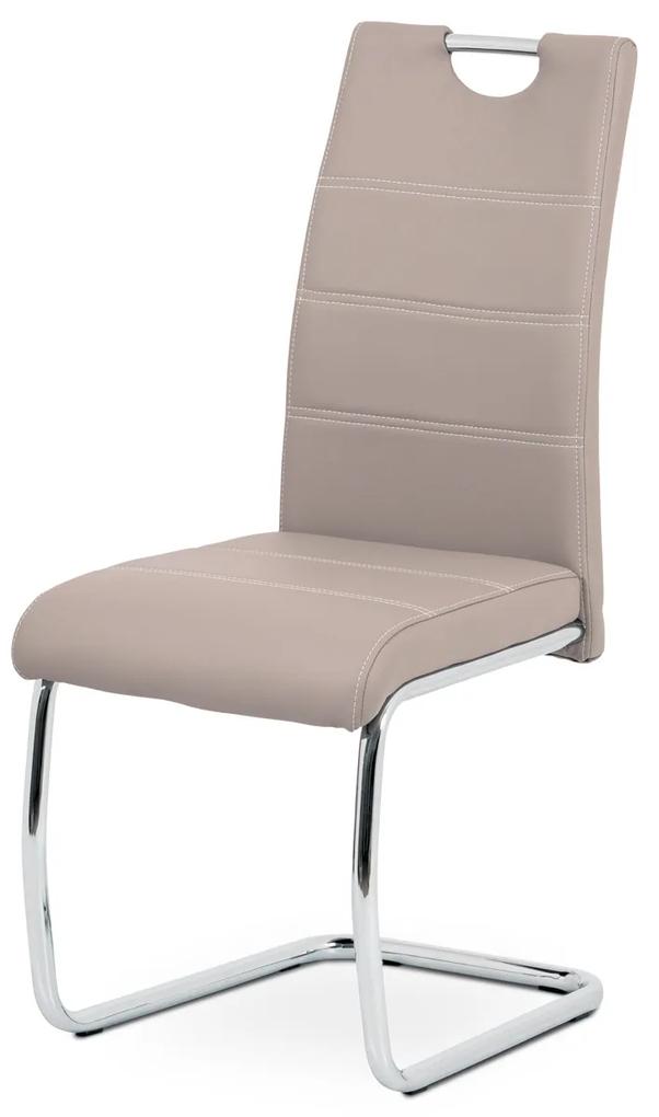 AUTRONIC Jídelní židle, potah lanýžová ekokůže, bílé prošití, kovová pohupová podnož, chr