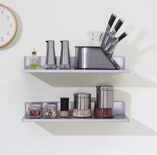 21,8 × 61 cm police z nerezové oceli, nástěnná plovoucí police s backsplash