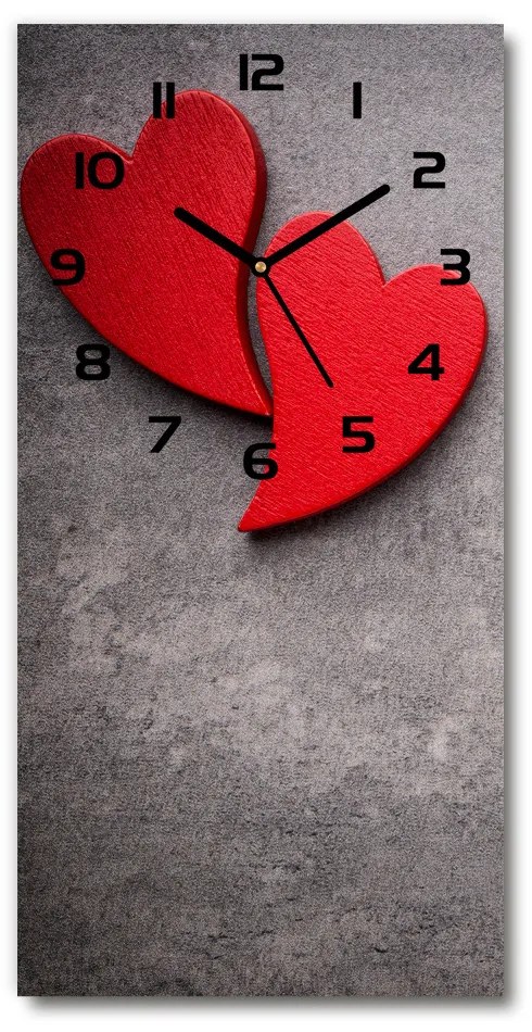 Wallmuralia Nástěnné skleněné hodiny Červená srdce 30x60 cm