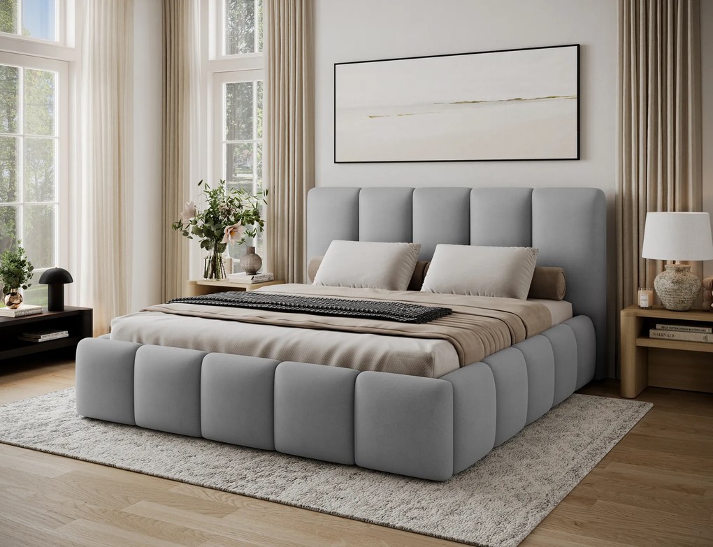 Postel Edvige + Dřevěný rám + plynový výtah + kontejner 160x200