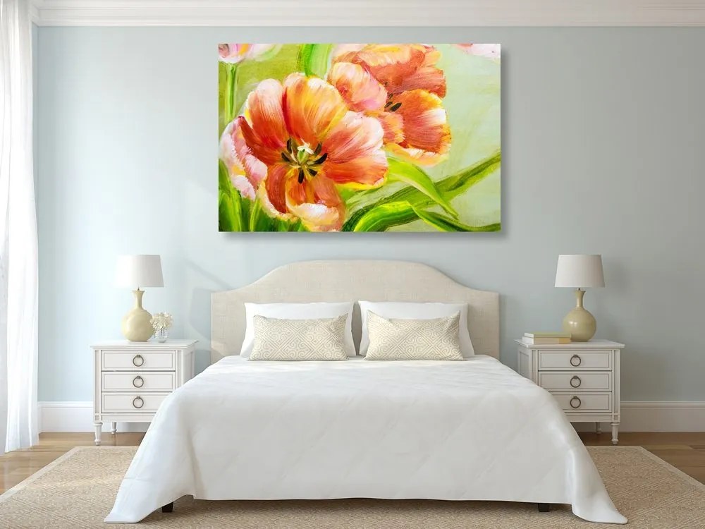 Obraz červené tulipány ve vintage provedení - 90x60 cm