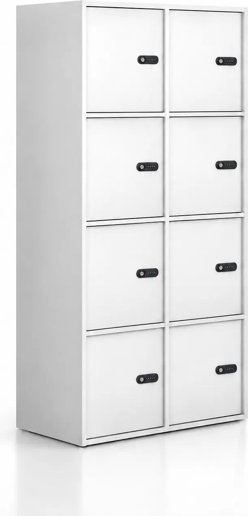 Kancelářská skříň FRAME, 8x dveře, 872 x 450 x 1735 mm, mechanický kódový zámek, bílá