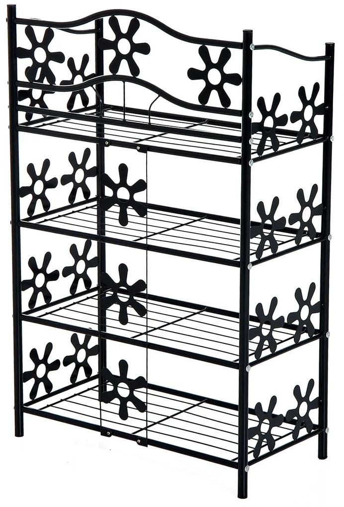 HOMCOM Police na rostliny Police na květiny Schodiště na rostliny 4 úrovně Kovová černá 59,5x30x92cm pro vnitřní i venkovní použití | Aosom.de