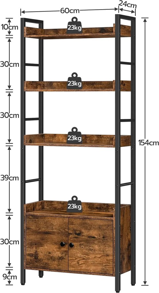 Knihovna Vasagle Selmon 60 cm hnědá/černá