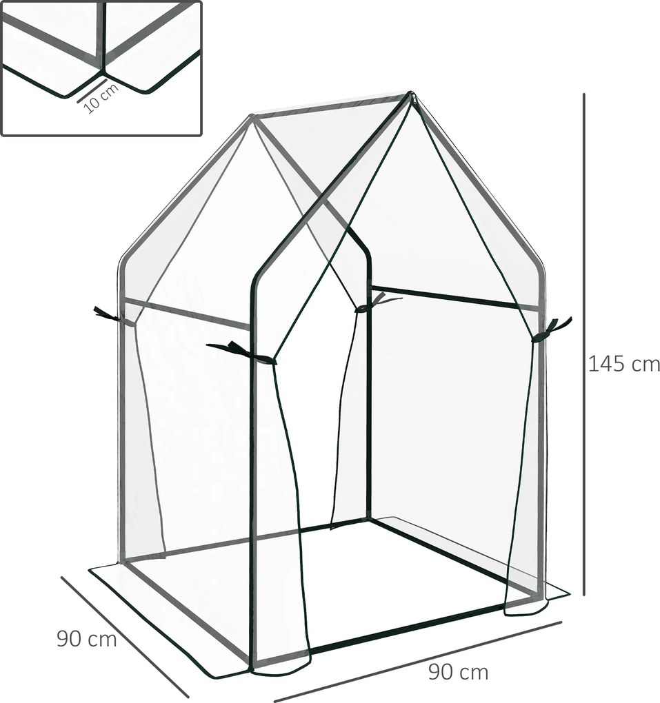 Outsunny fóliový skleník Skleník s dvojitými dveřmi větruodolný rostlinný domek pro zahradu 90 x 90 x 145 cm z průhledného PE |