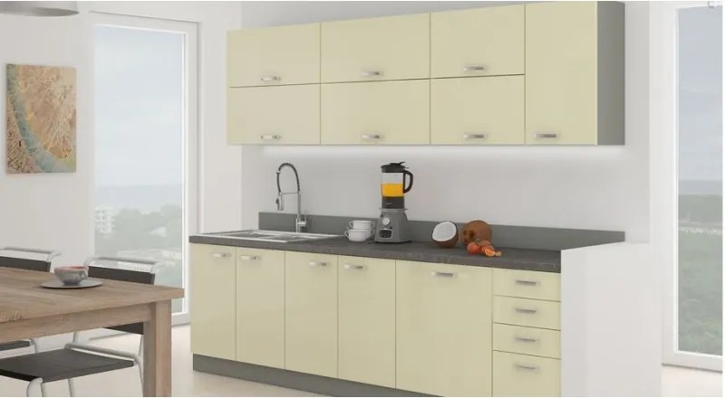 Nábytek Elegance Kuchyňská linka KAMELIA 120/180 cm = Dolní skříňky: 80cm dřezová, 40cm zásuvková, Horní skříňky: 80cm plná, 40cm, 60cm digestořová