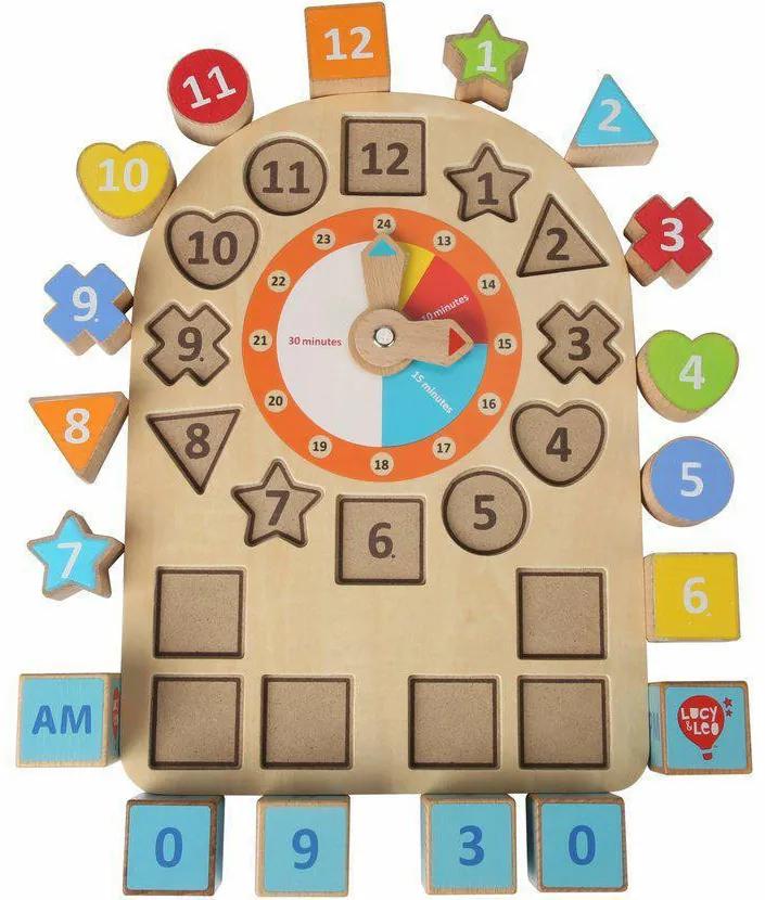 Lucy & Leo Dřevěná naučná hrací deska - Hodiny a tvary