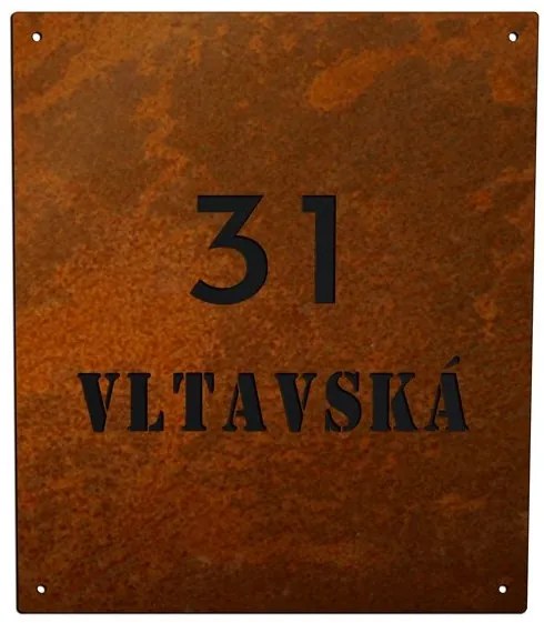 Cortenové domovní číslo tabulka 12c - s černým podkladem Velikost: 35 x 30 cm