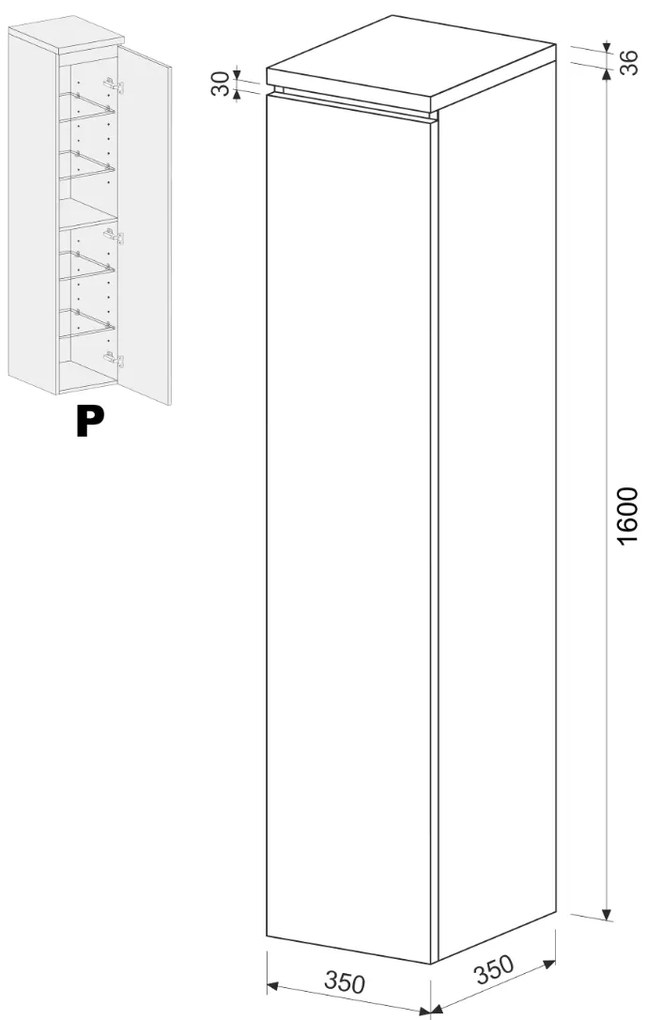 Intedoor OPERA, koupelnová skříňka vysoká - pravá - OP SV 35 1D P OP SV 35 1D P